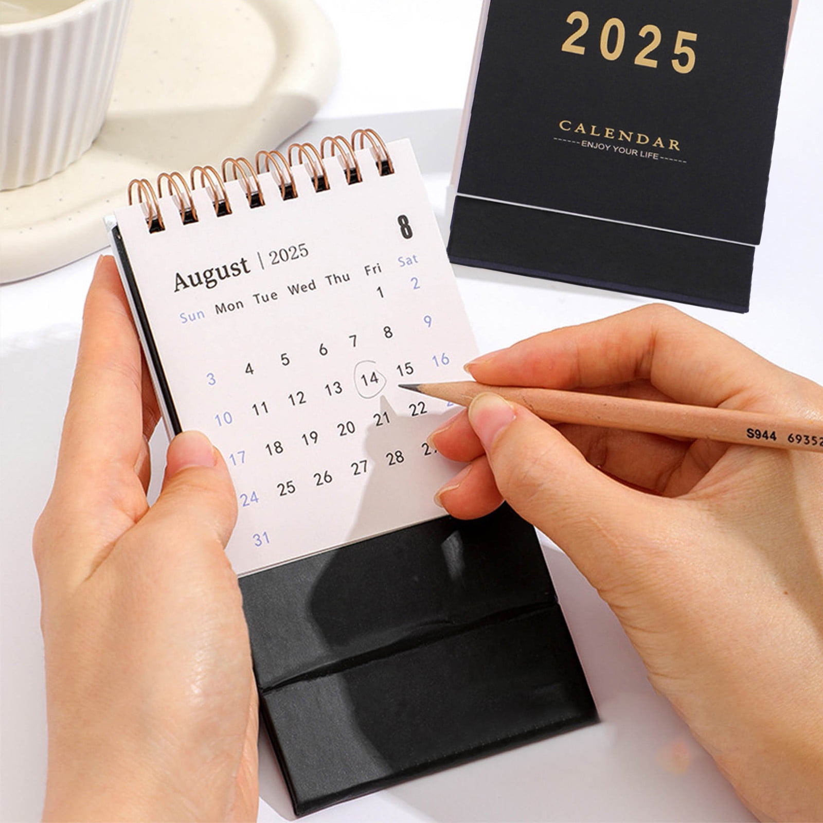 SHIMELE Desktop Calendar 2025 Small Solid Color Memo Organizer Compact ...