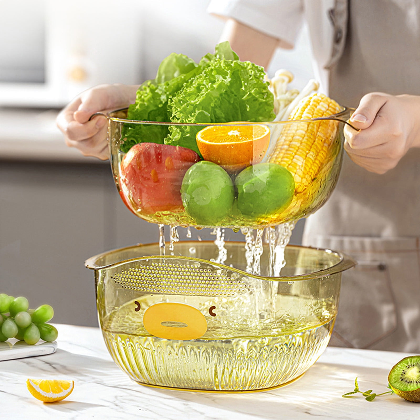 SHIMELE Double Layer Water Filter Basket Green Yellow Kitchen Draining ...