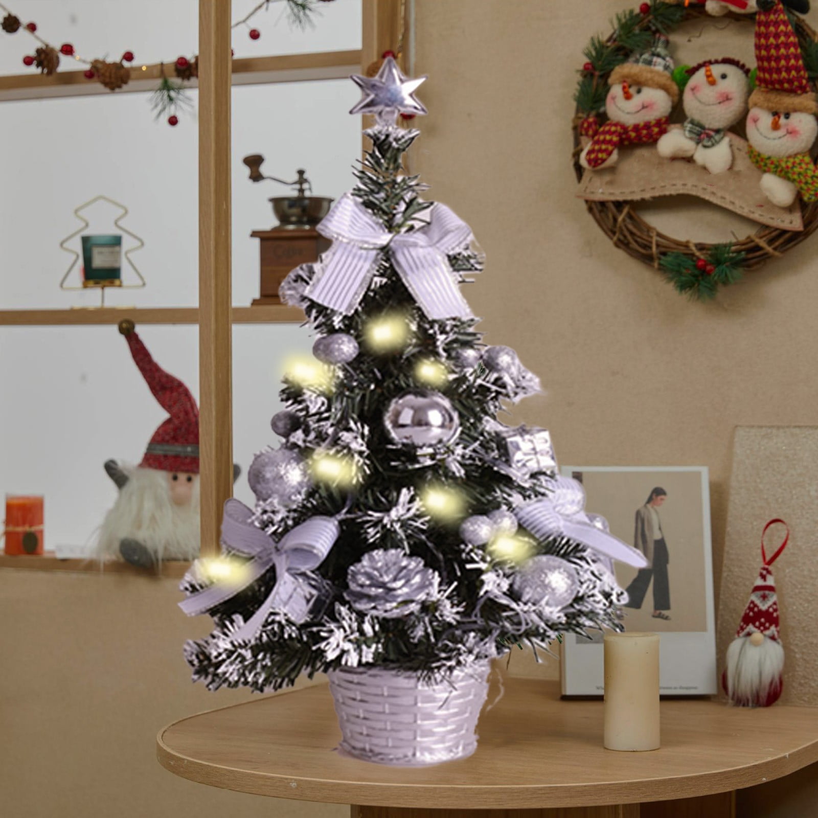 SHIMELE Premium Snow Flocked Artificial Mini Christmas Tree, Hinged ...