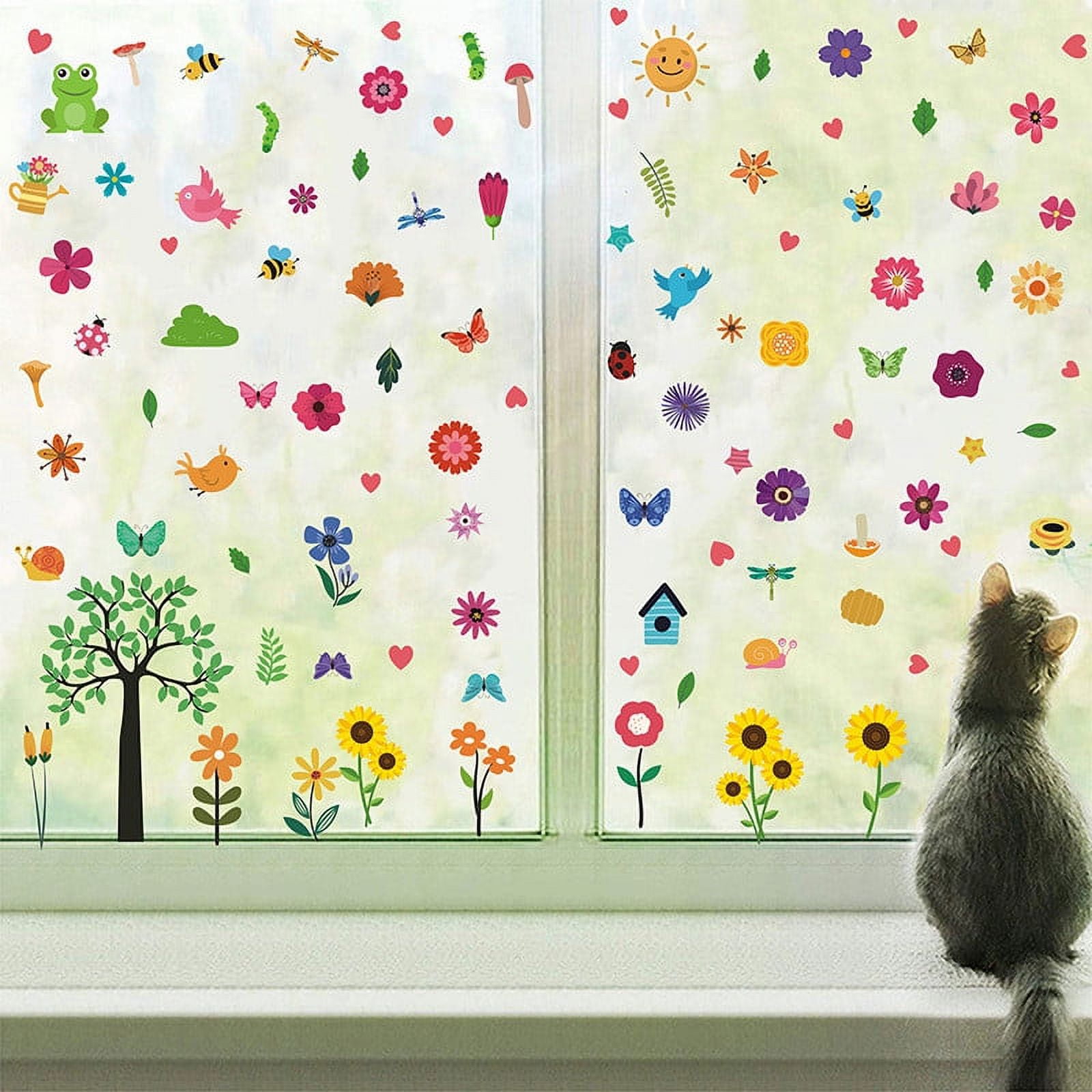 SHIMELE Spring Window Flower Stickers - PVC, Easy Peel & Stick, 99x30cm ...