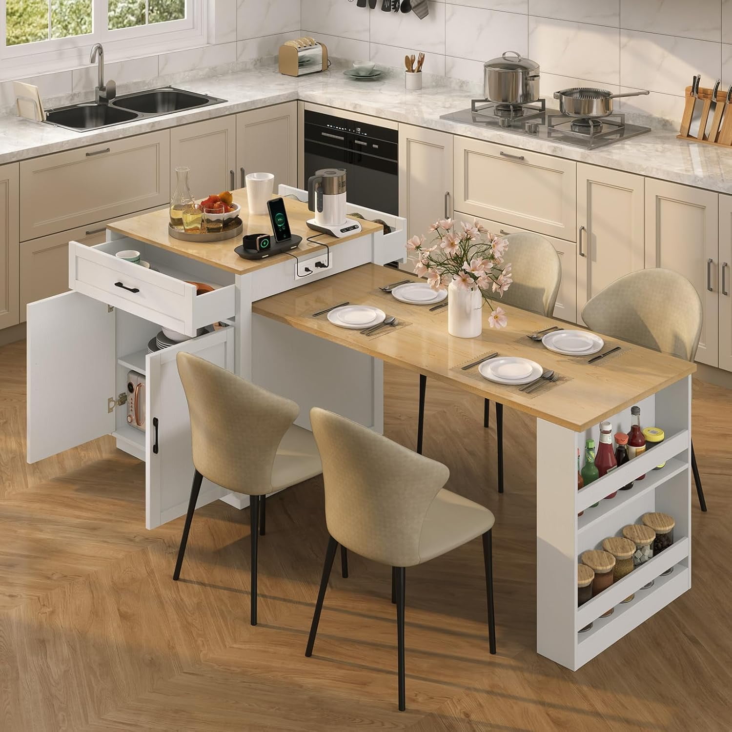 SHIMINL Kitchen Island Expandable Table with Storage for 2-6 Person ...