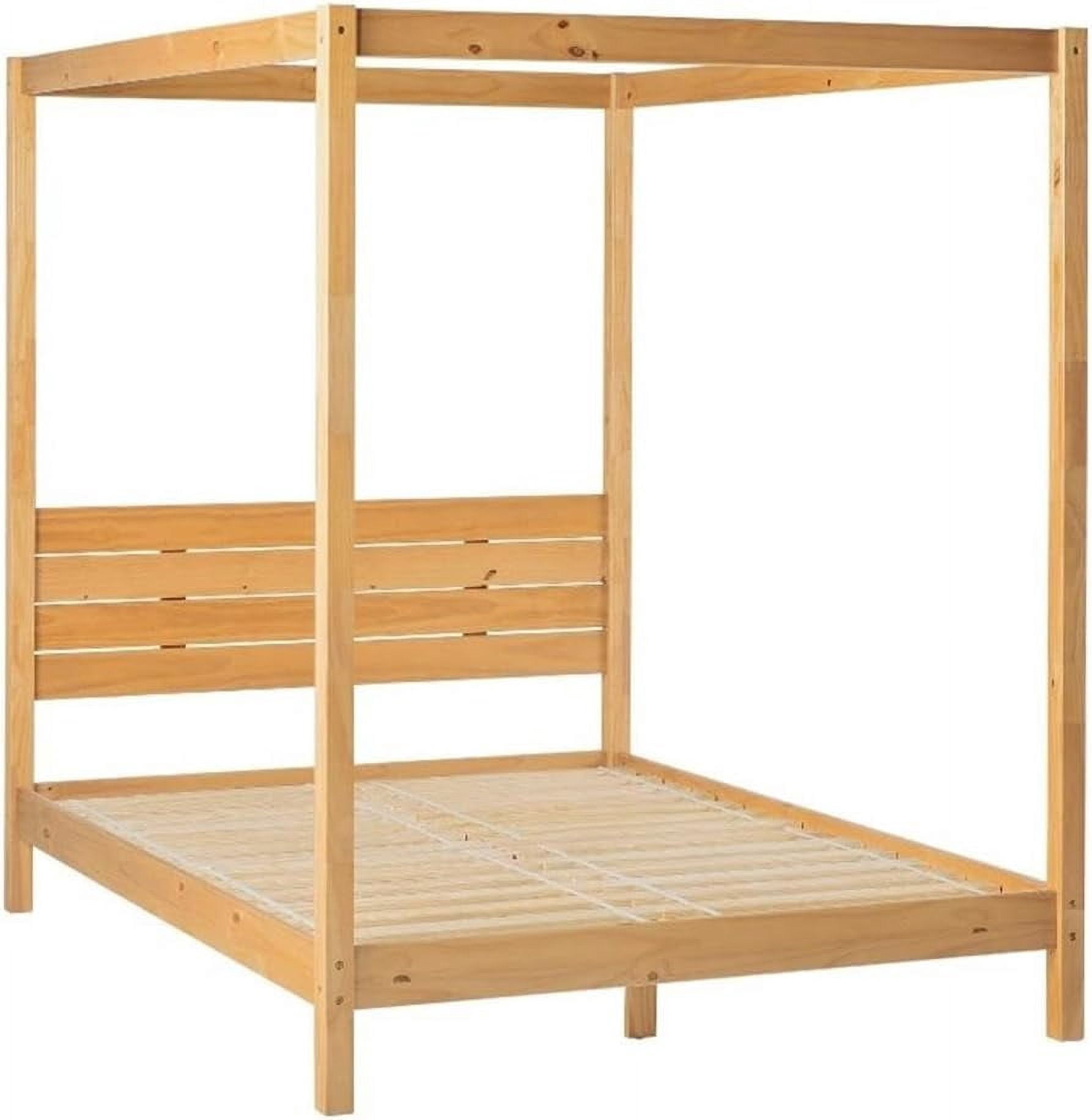 SHIMINL Solid Wood Minimalist Boho Queen Canopy Bed - Natural Pine ...