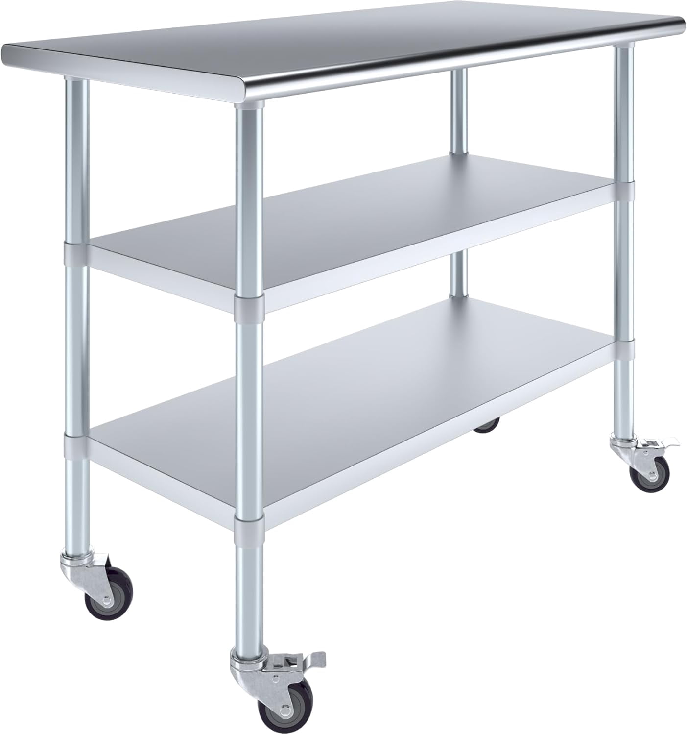 SHIMINL Stainless Steel Work Table with 2 Shelves and Casters | Metal ...