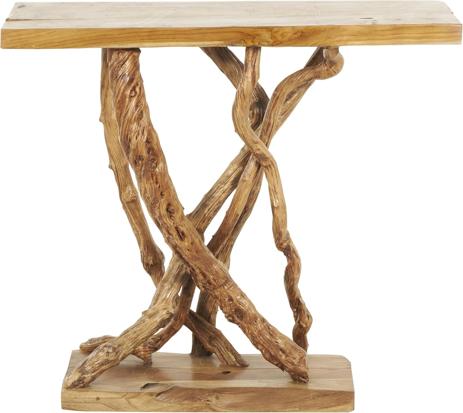 SHIMINL Teak Wood Handmade Small Live Edge Tree Branch Console Table ...