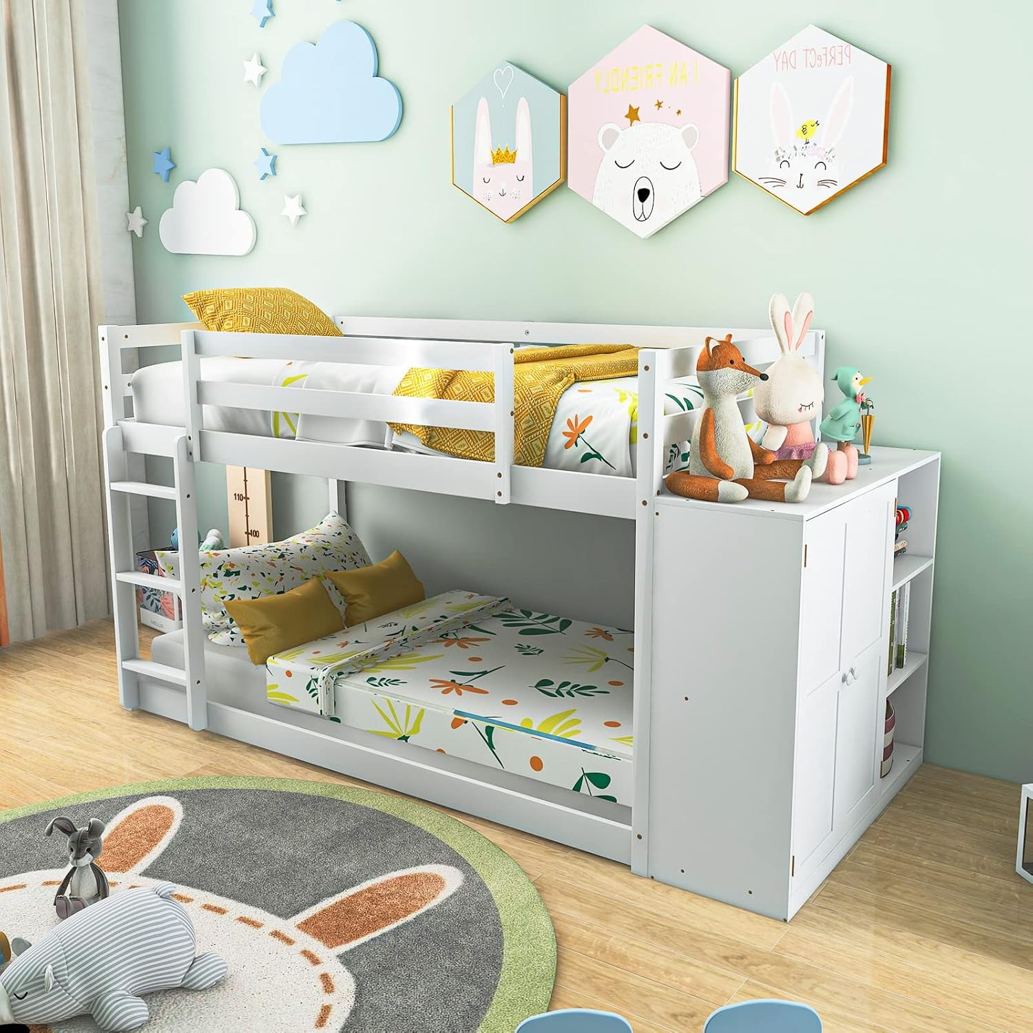 SHIMINL Twin Over Twin Bunk Bed with Storage Shelves, Solid Wood Bunk ...