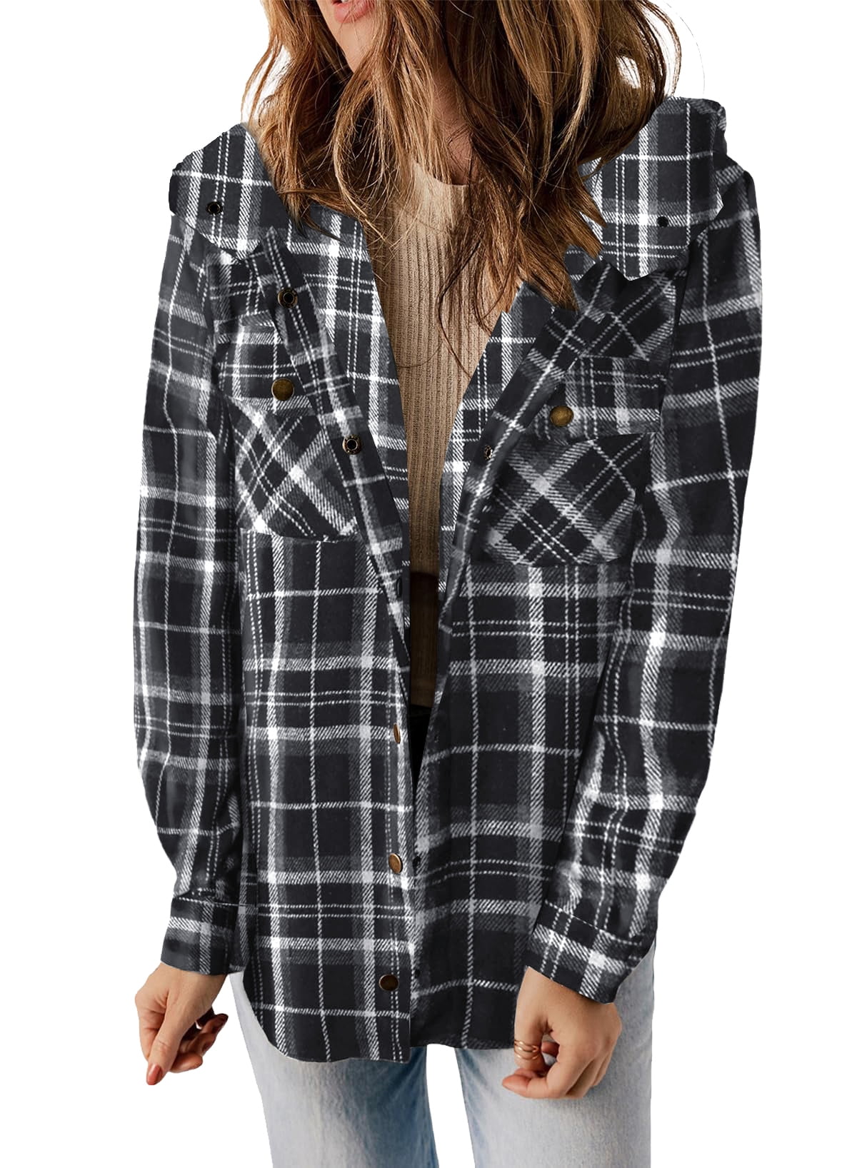 SHINE UP Flannel Shacket Jacket for Women Plaid Shirts Long Sleeve ...