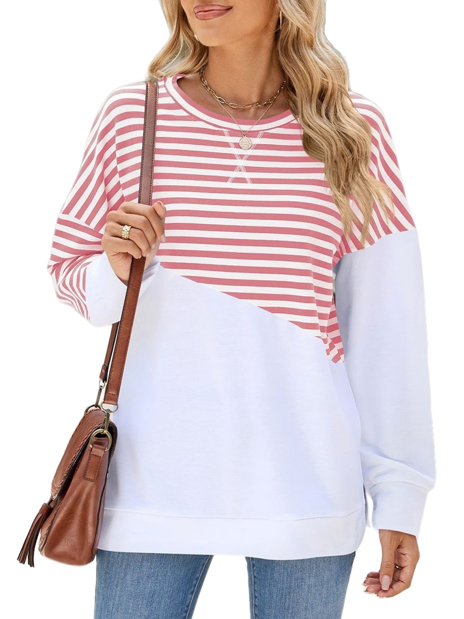 SHINE UP Striped Sweatshirts for Women Casual Side Split Pullover Long ...