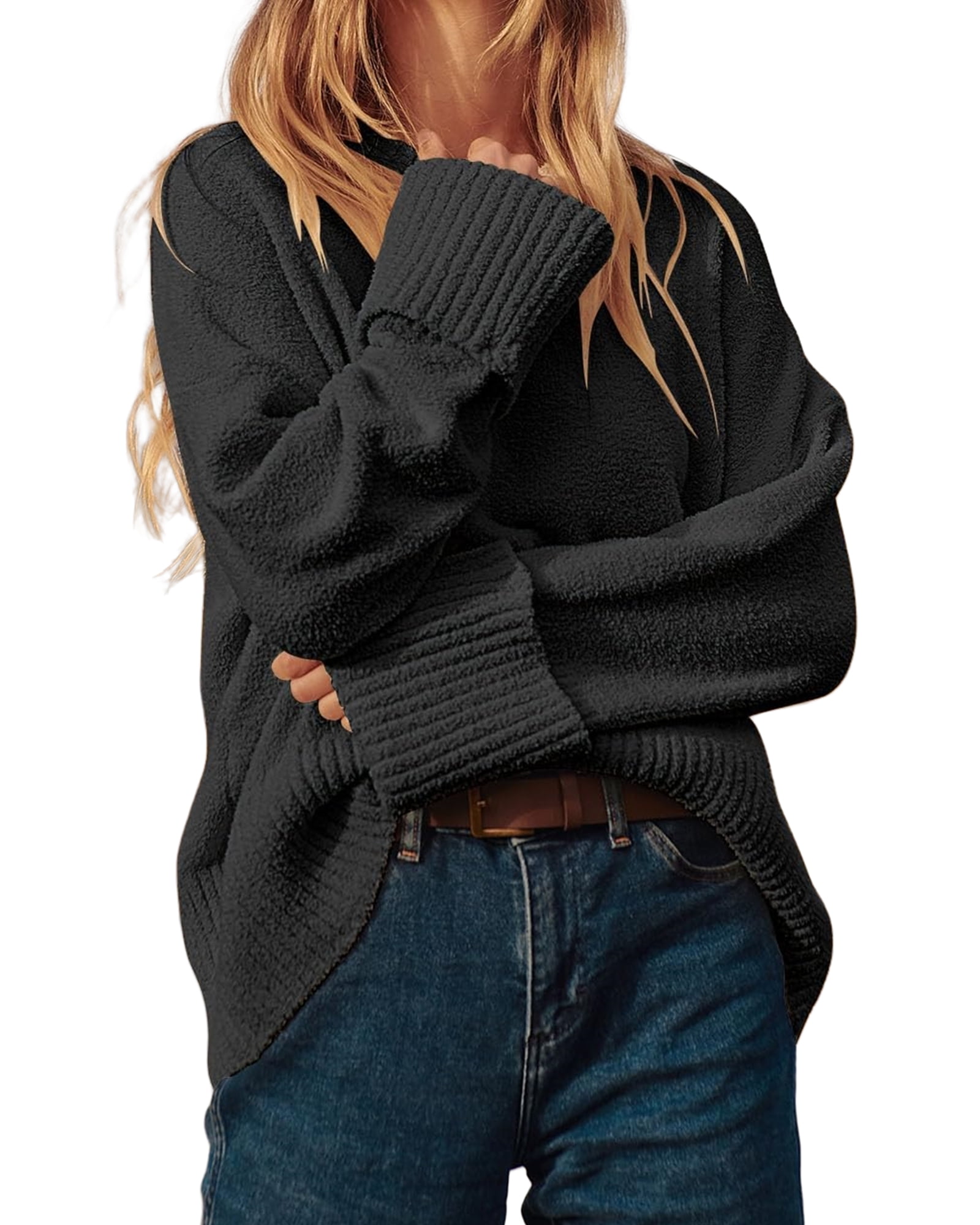 SHINE UP Sweaters for Women Long Sleeve Crewneck Tops Fall Oversized Casual Chunky Knit Pullover ...