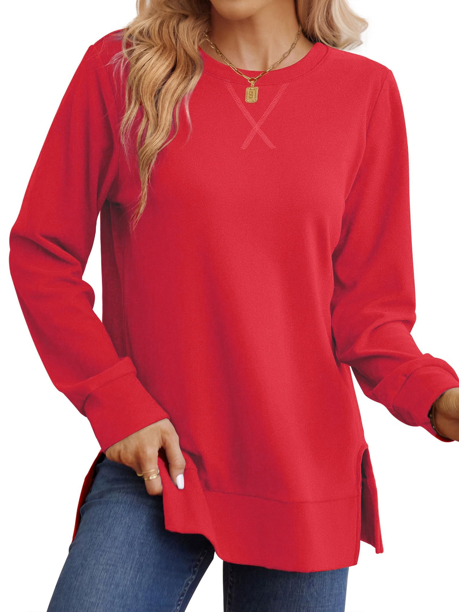 SHINE UP Sweatshirt for Women Long Sleeve Tunic Tops Crewneck Casual Pullover Shirts with Side ...