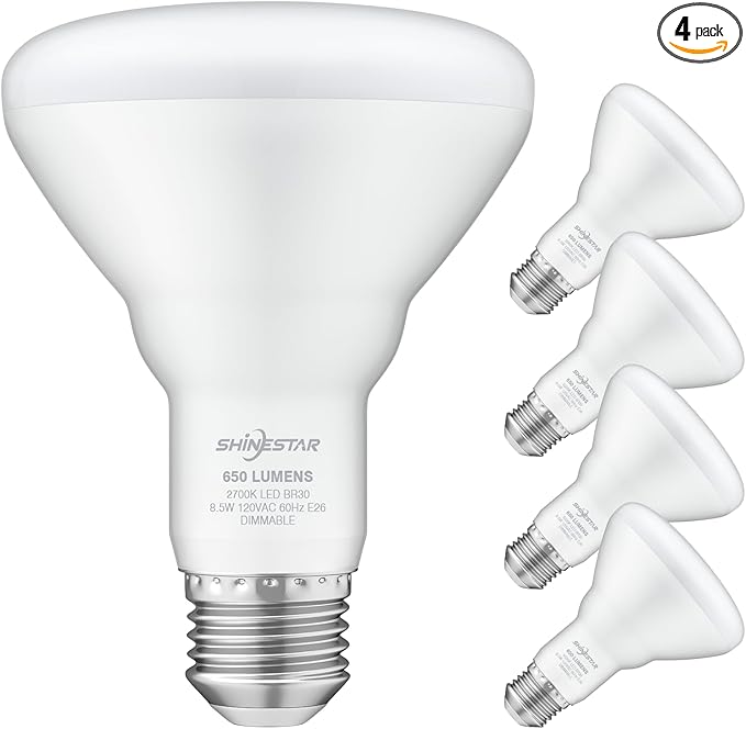 SHINESTAR 4-Pack BR30 LED Bulb, 65W Equivalent, Recessed Light Bulbs ...