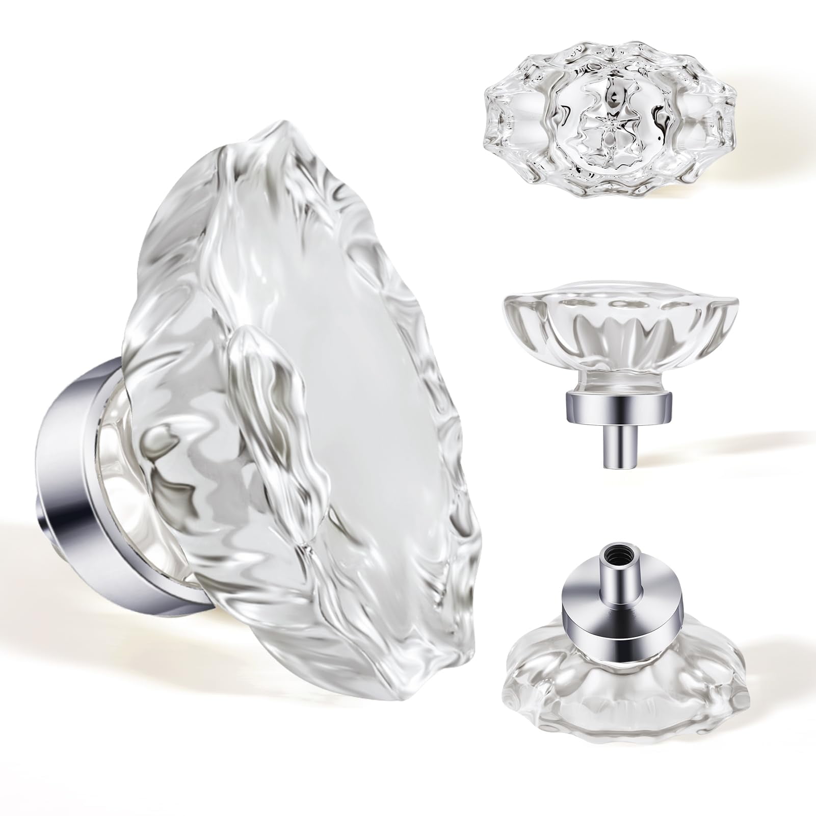 SHINY HANDLES 16 Pack Polished Chrome konbs, Glass Cabinet Knobs, Vintage Crystal Knobs and ...