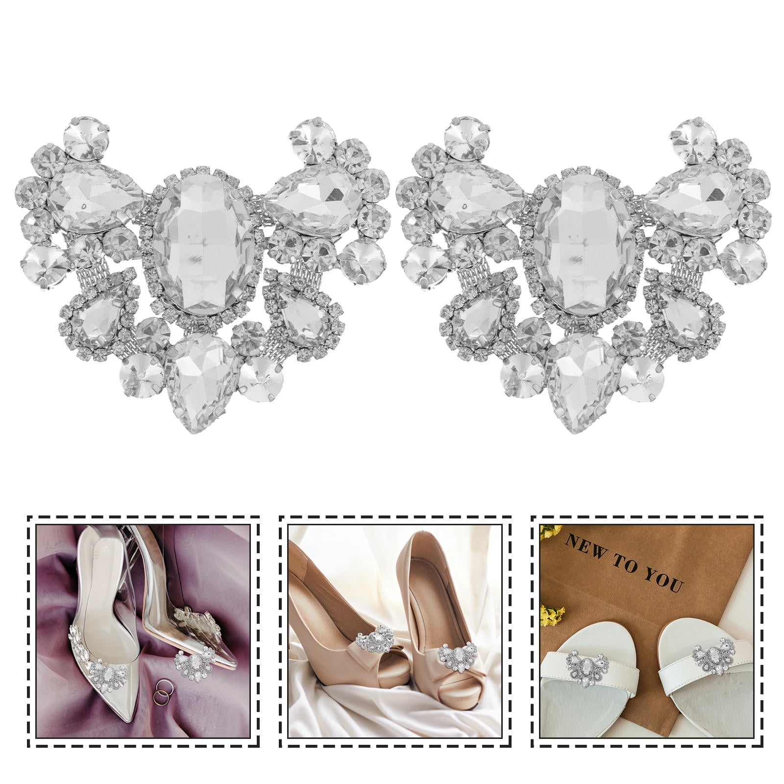 SHINYPASING Shoes Clips Buckles White Metal Rhinestone 1 Pair 6.5x5.8cm ...