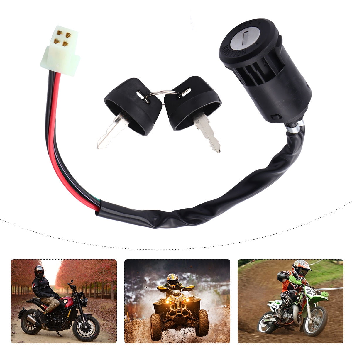 SHINYPASING Ignition Key Lock 4 Key Metal for Motorcycle Dirt Bike Atv ...