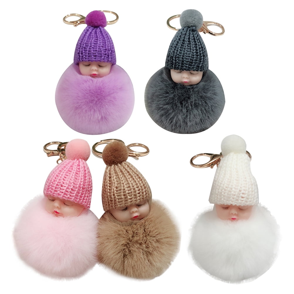 SHINYPASING Bag Keychain Plush Ball Keyring Plastic Purple 5pcs ...