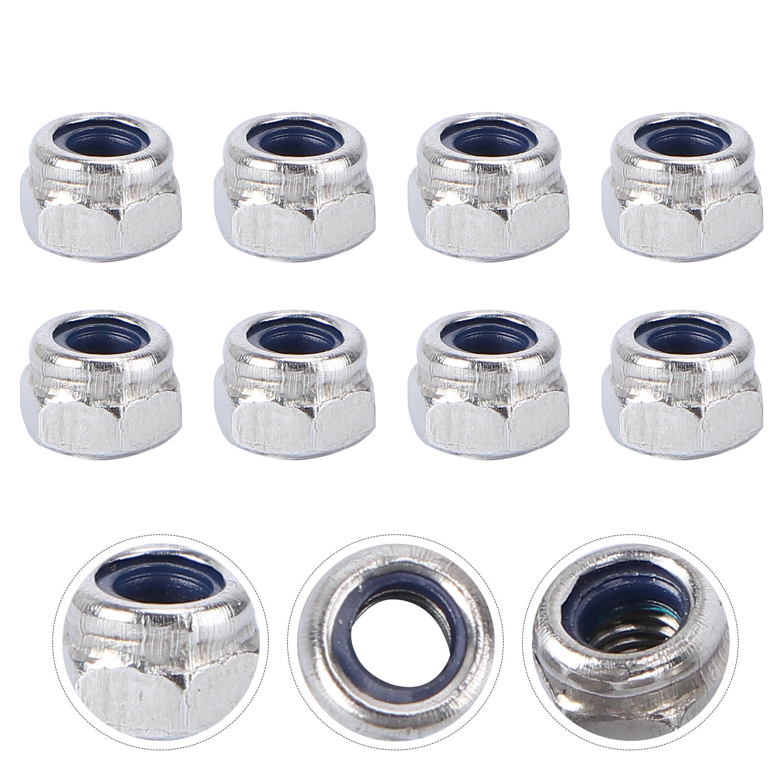 SHINYPASING Nylon Insert Lock Nuts 100Pcs Silver for Vibration ...