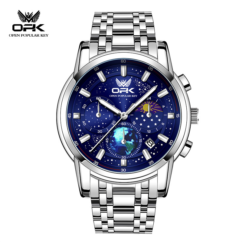 SHIORLAM Men's Chronograph Moonphase Watch 1.65in Stainless Steel ...
