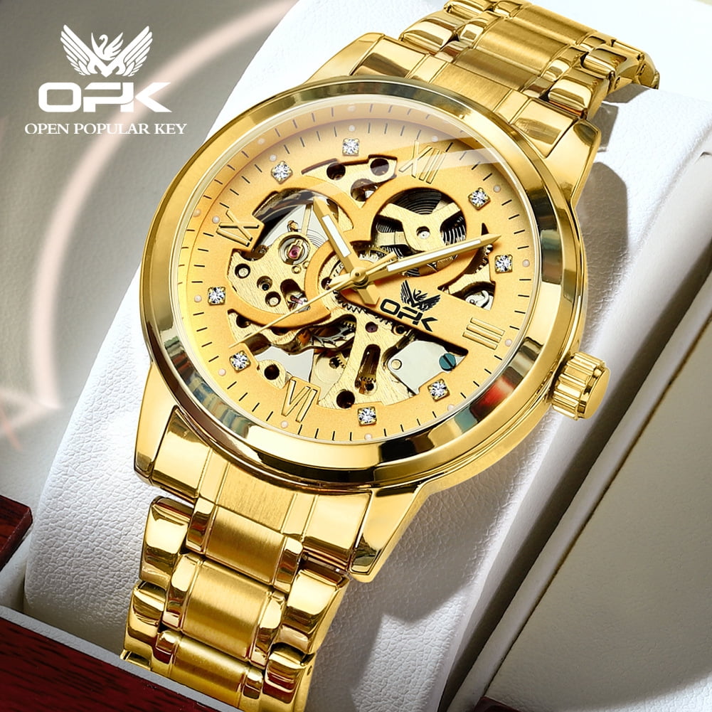 SHIORLAM Men's Skeleton Automatic Watch 1.57in Stainless Steel ...