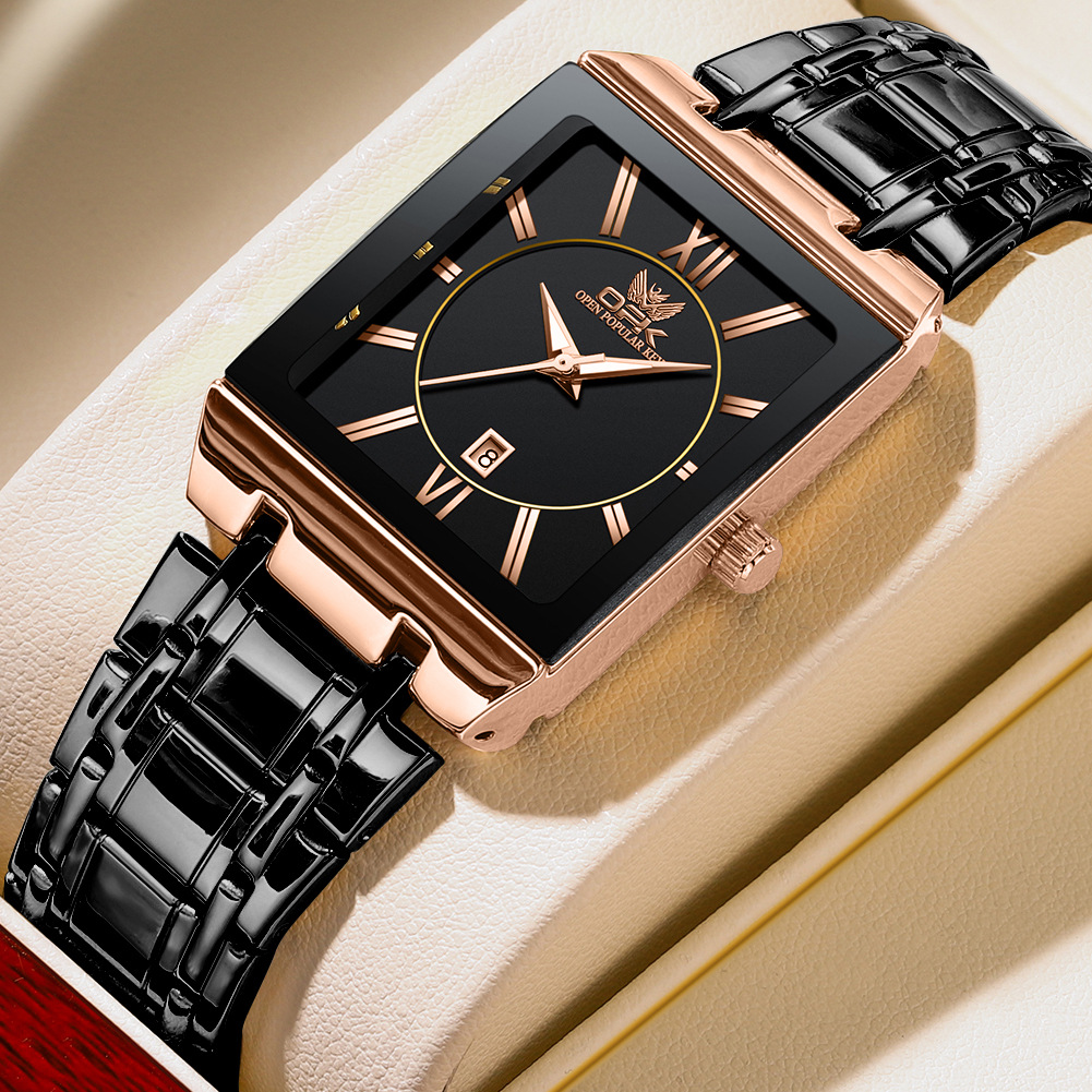 SHIORLAM Men's Square Dress Watch 1.61in Stainless Steel Waterproof ...