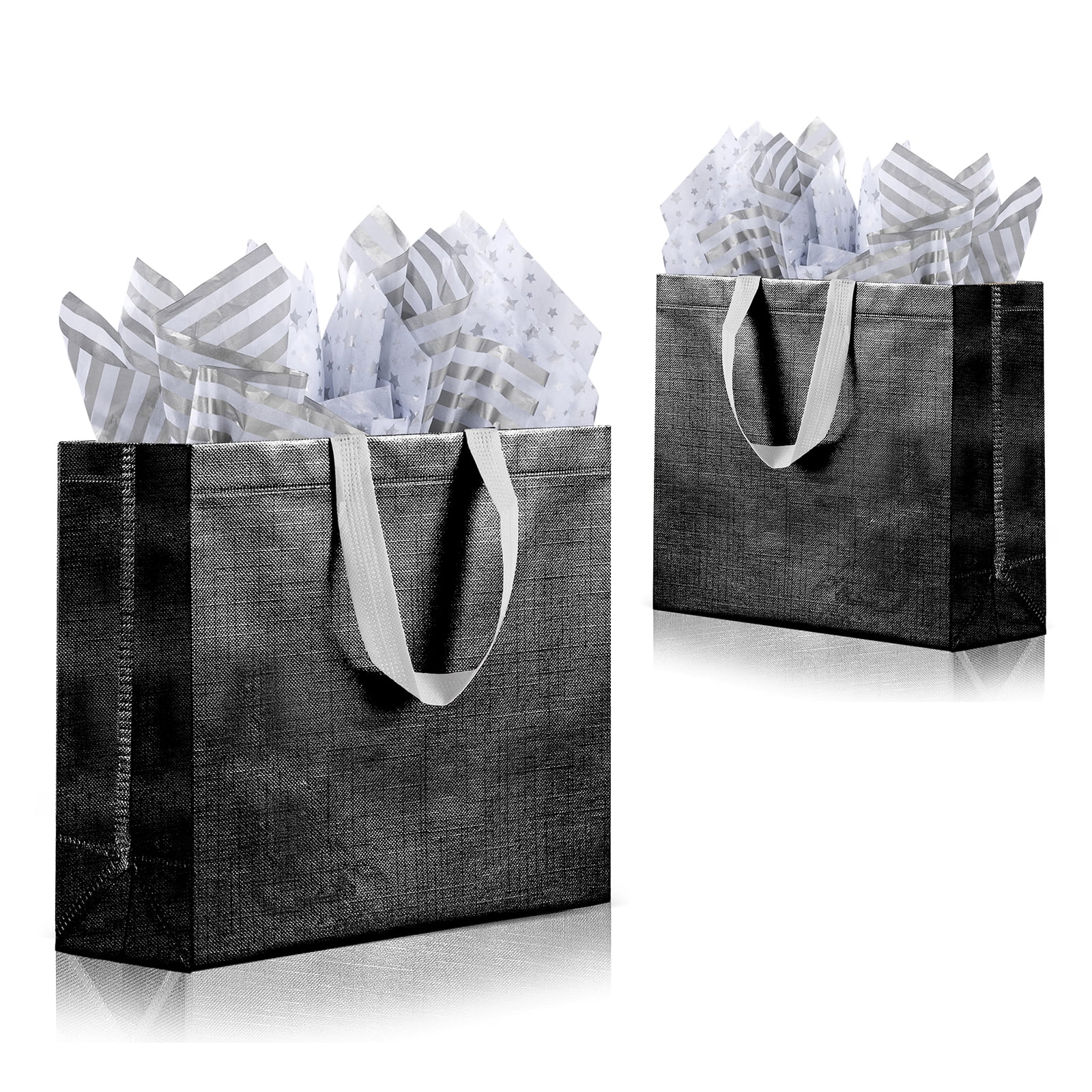 SHIPKEY 10 Pack Black Gift Bags with Tissue Paper, 12.5x4.7x11 Inches ...