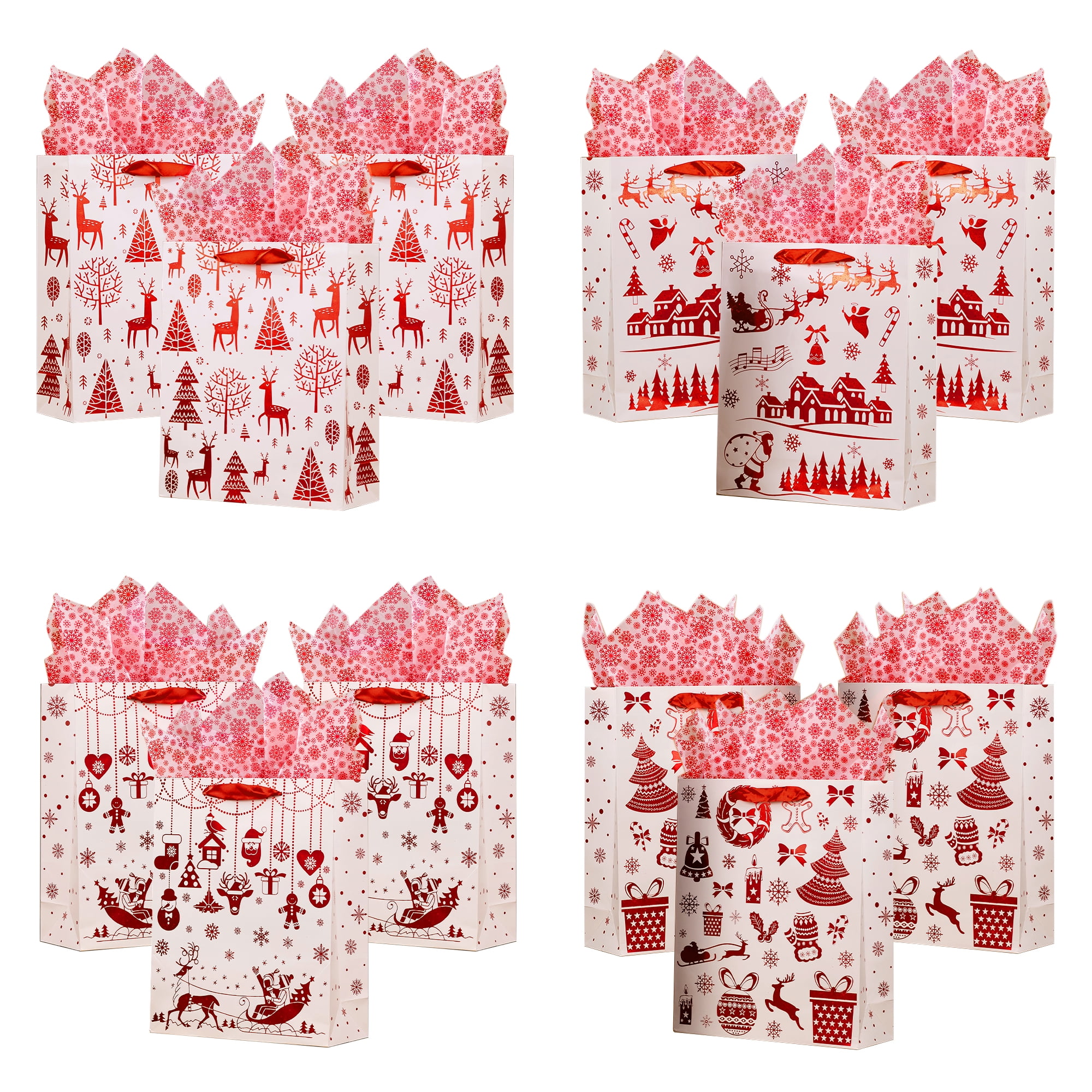 SHIPKEY 12 Pack Christmas Gift Bags, Large Christmas Bags 10x4x13 Inch ...