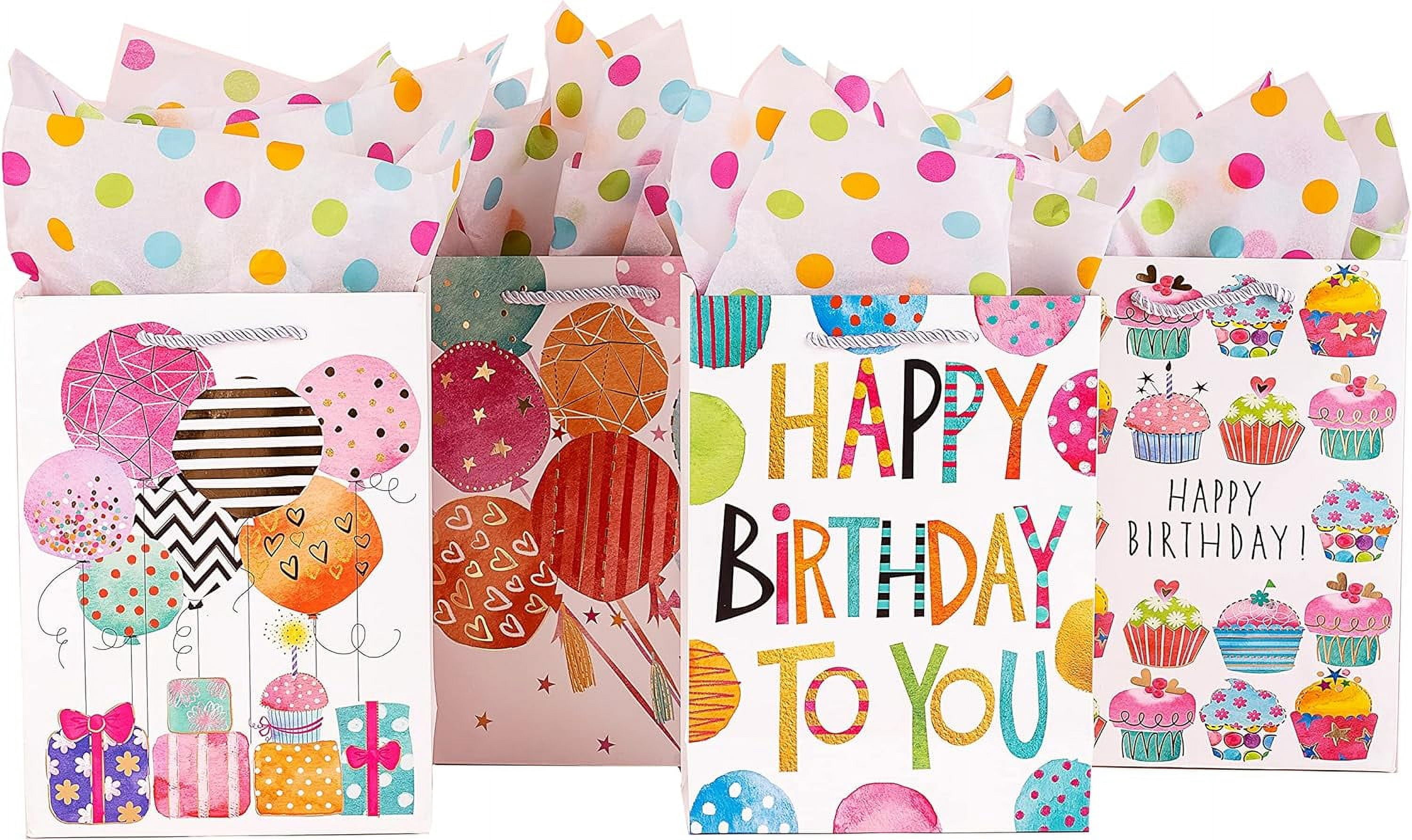 SHIPKEY 4 Pack Birthday Gift Bags with Tissue Paper, Birthday Bags for ...