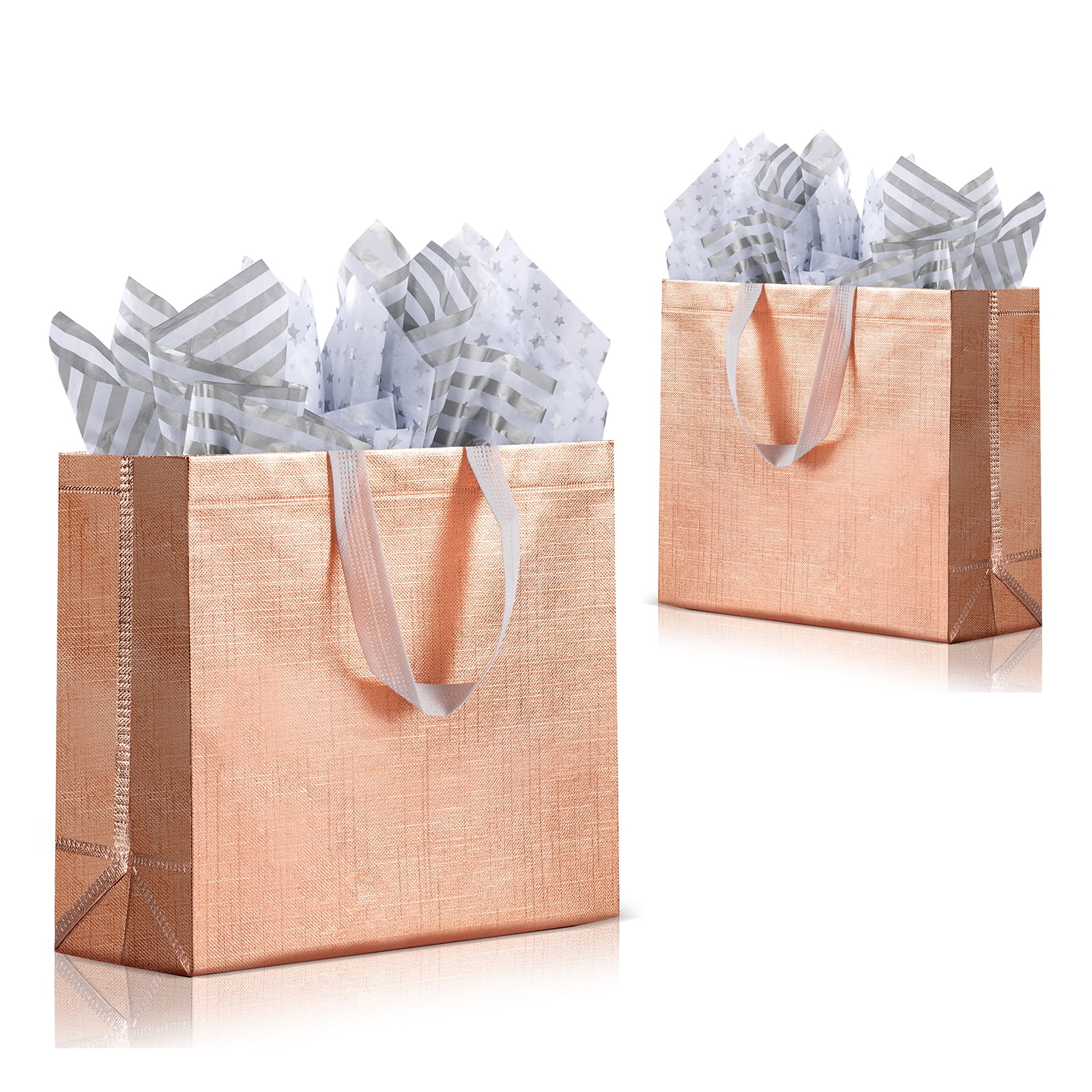 SHIPKEY Rose Gold Gift Bags, 4 Pack, 12.5x4.7x11 inches, Reusable Gift ...