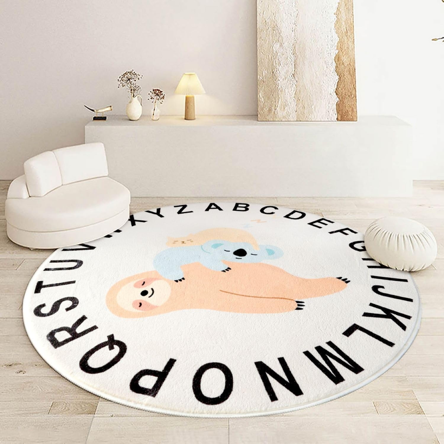 SHIPKEY Round Rug, Round Play Rug for Kids, Colored Alphabet Nursery ...