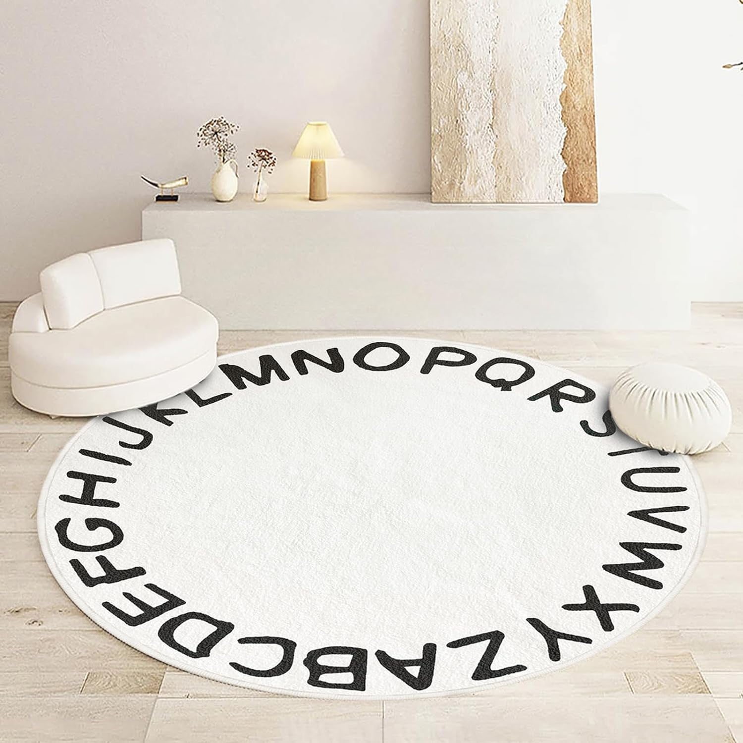 SHIPKEY Round Rug, Round Play Rug for Kids, Colored Alphabet Nursery ...