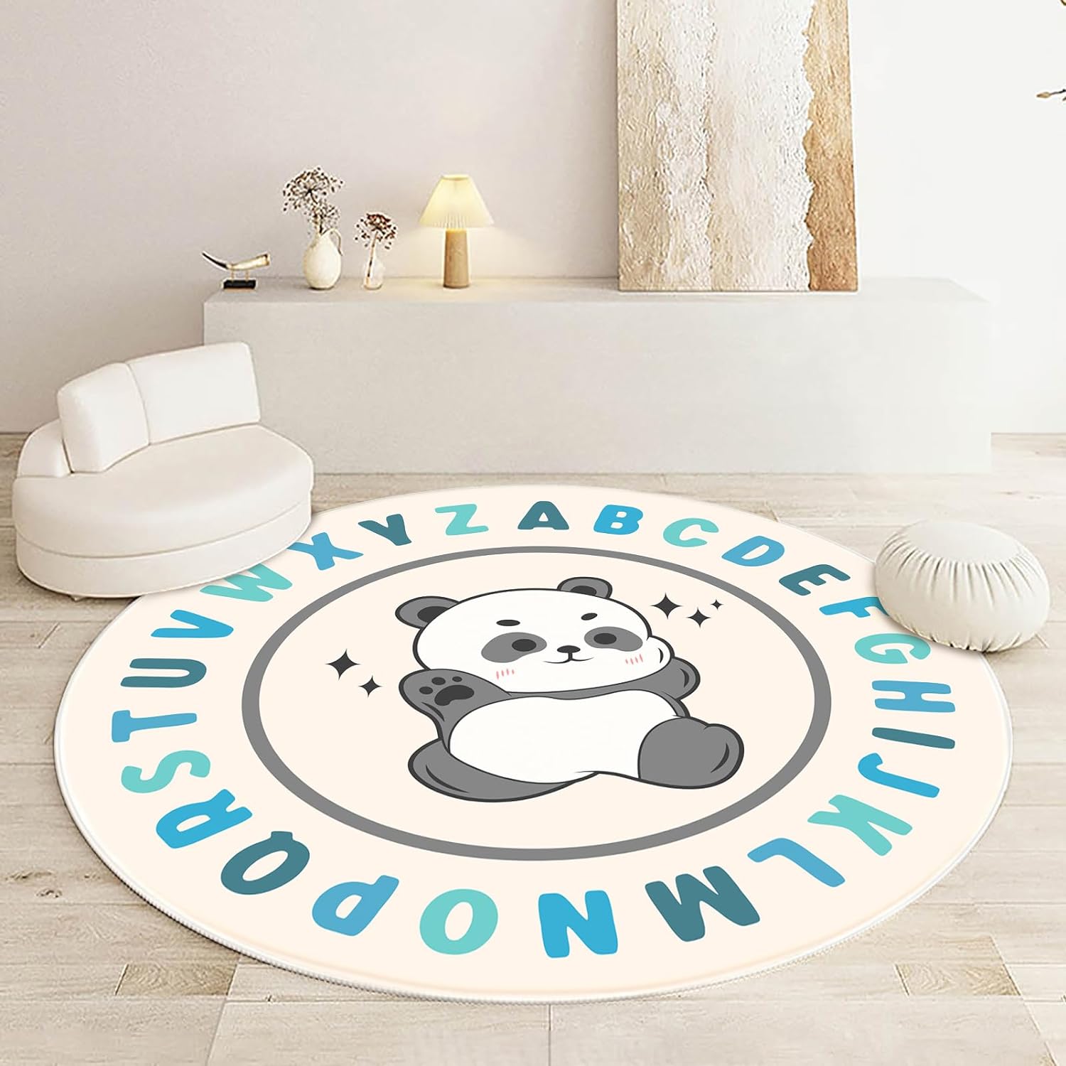 SHIPKEY Round Rug, Round Play Rug for Kids, Colored Alphabet Nursery ...