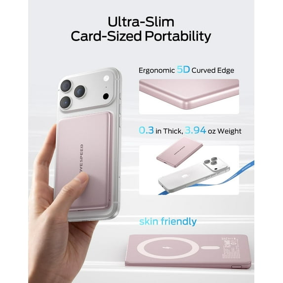 SHIQI-0.3'' Ultra Slim MagSafe Portable Charger, 5000mAh Magsafe ...