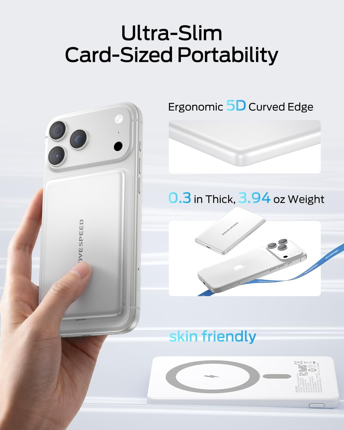 SHIQI-0.3'' Ultra Slim MagSafe Portable Charger, 5000mAh Magsafe ...