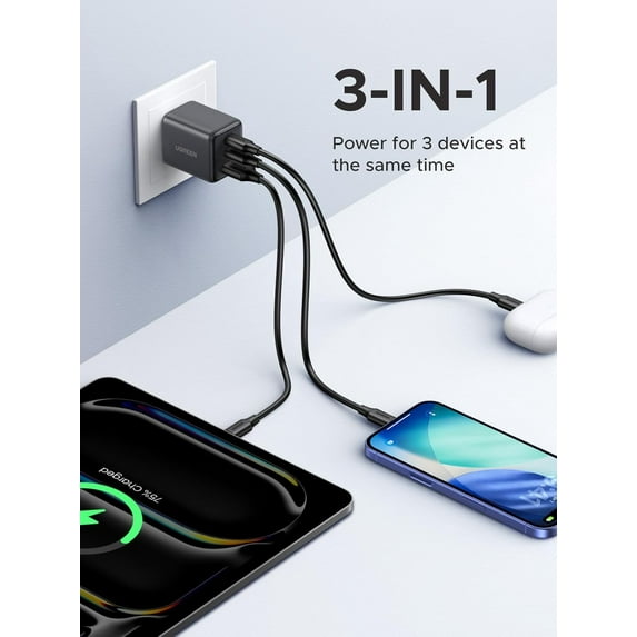 SHIQI-1 Pack 30W Charger for iPhone 17 Fast Charging, 3 Port GaN ...