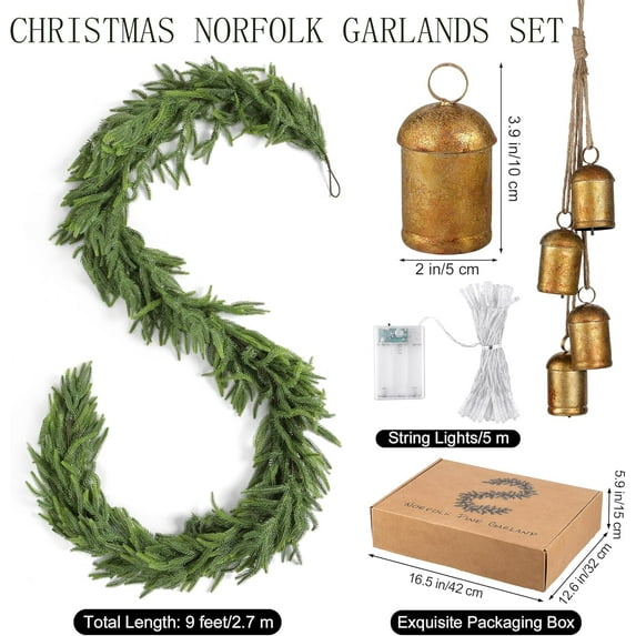 SHIQI-1 Pack 9 Feet Christmas Norfolk Garlands Set Artificial Faux ...