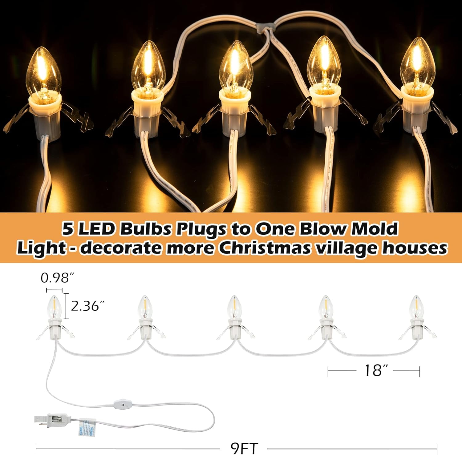 SHIQI-1 Pcs Christmas Village Lights, 5 Base C7 String Bulbs Christmas ...