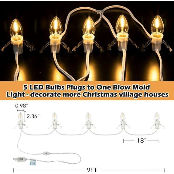 SHIQI-1 Pcs Christmas Village Lights, 5 Base C7 String Bulbs Christmas ...