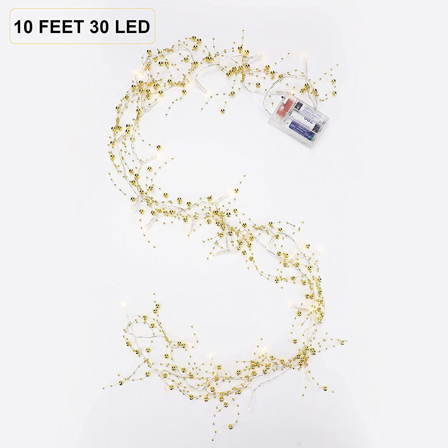 SHIQI-10 Feet 30 LED Christmas Light Metal Berry Beaded Garland Indoor ...