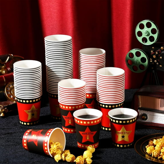 SHIQI-100 Count Movie Night Paper Cups 9 oz Disposable Hot/Cold ...