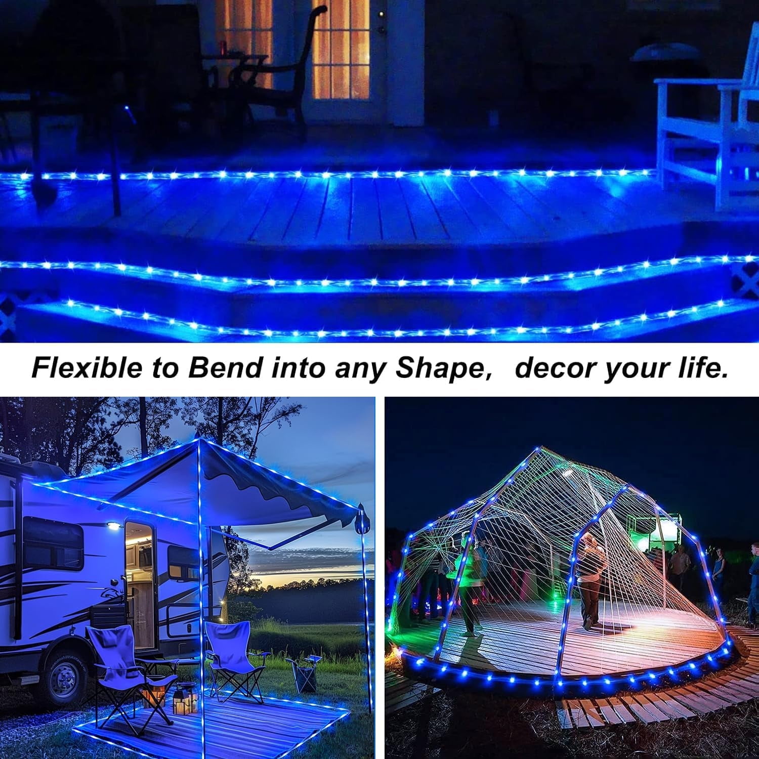 SHIQI-100 LED Blue Battery Operated Rope Lights Outdoor Waterproof ...