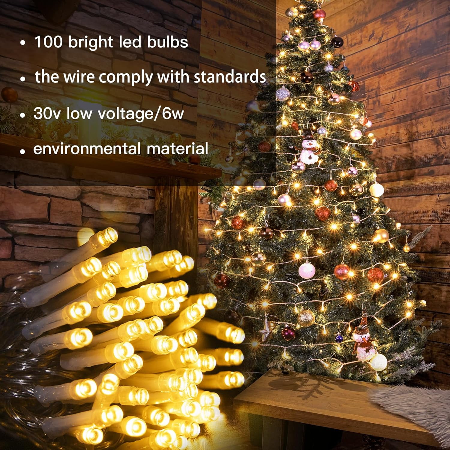 SHIQI-100 LED Christmas Lights Indoor Outdoor,33FT Warm White Twinkle ...