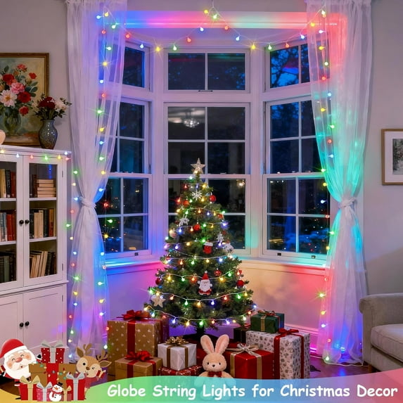 SHIQI-100 LED Christmas Lights Indoor Plug in, 33ft 8 Mode Globe String ...