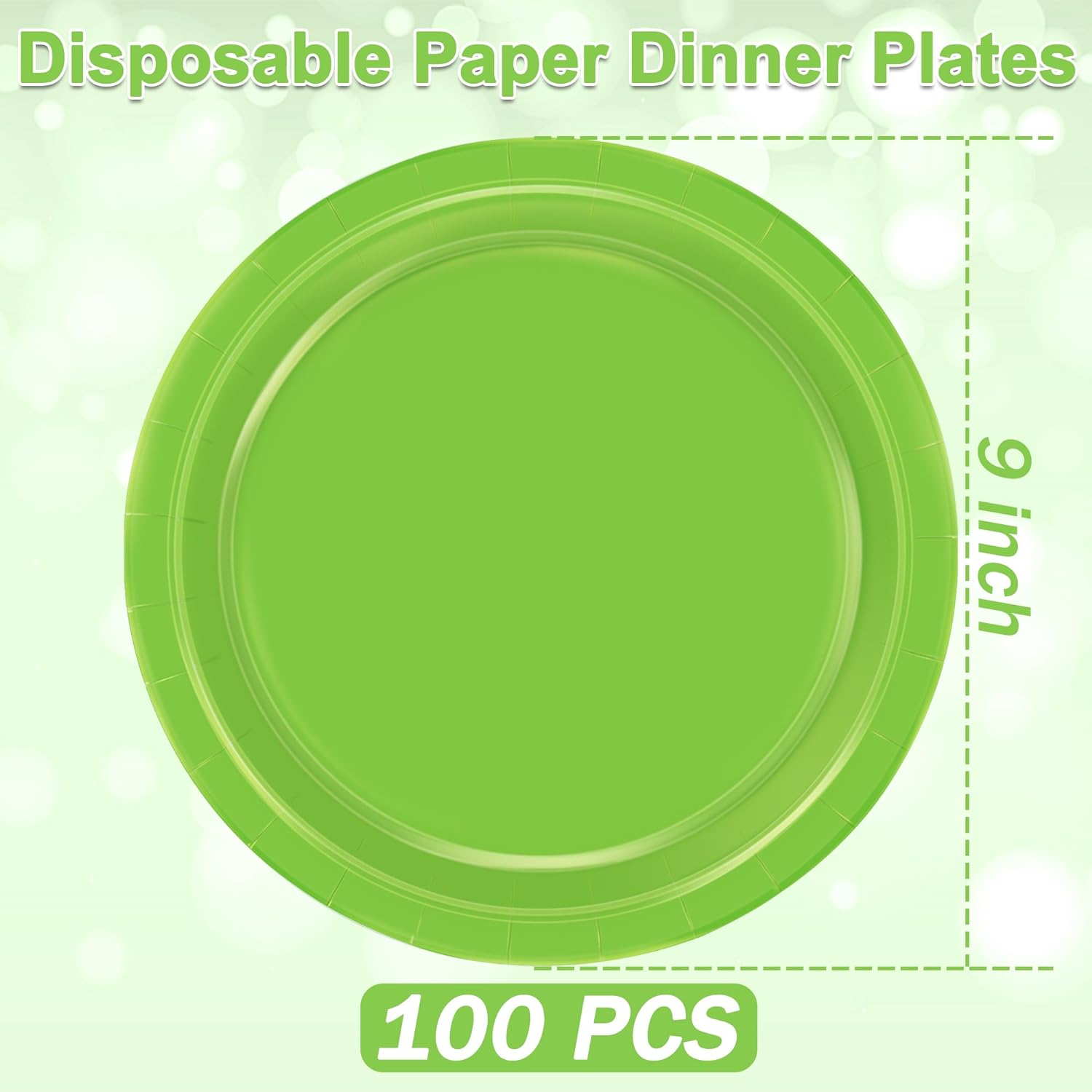 SHIQI-100 PCS Disposable Lime Green Paper Plates, 9 Inches Sturdy Round ...
