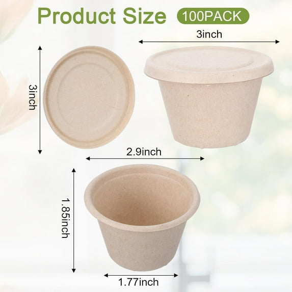 SHIQI-100 Pack 4 Oz Disposable Ice Cream Cups with Lids, Compostable ...