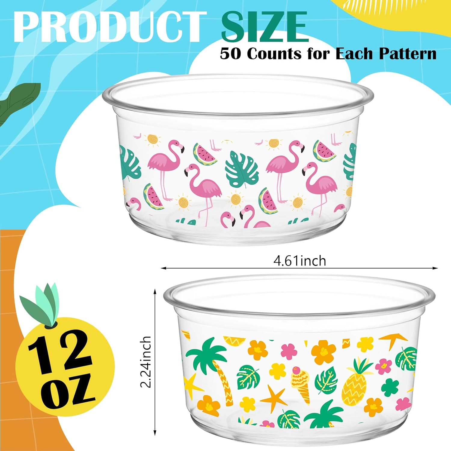 SHIQI-100 Pcs 12 oz Hawaiian Clear Plastic Bowls Disposable Luau Party ...