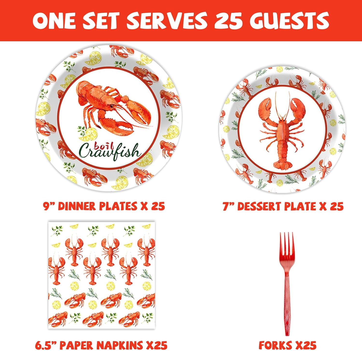 SHIQI-100 Pcs Crawfish Boil Party Plates and Napkins Set Crawfish Party ...