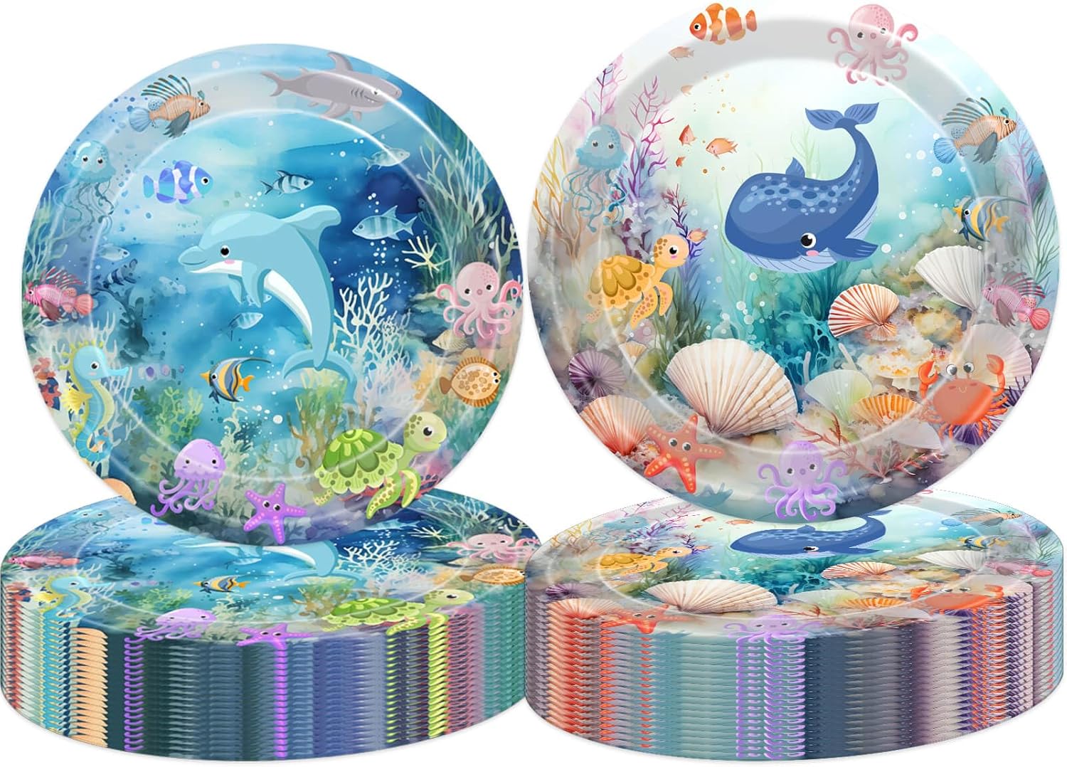 SHIQI-100 Pcs Ocean Under The Sea Party Dinnerware Ocean Paper Plates ...