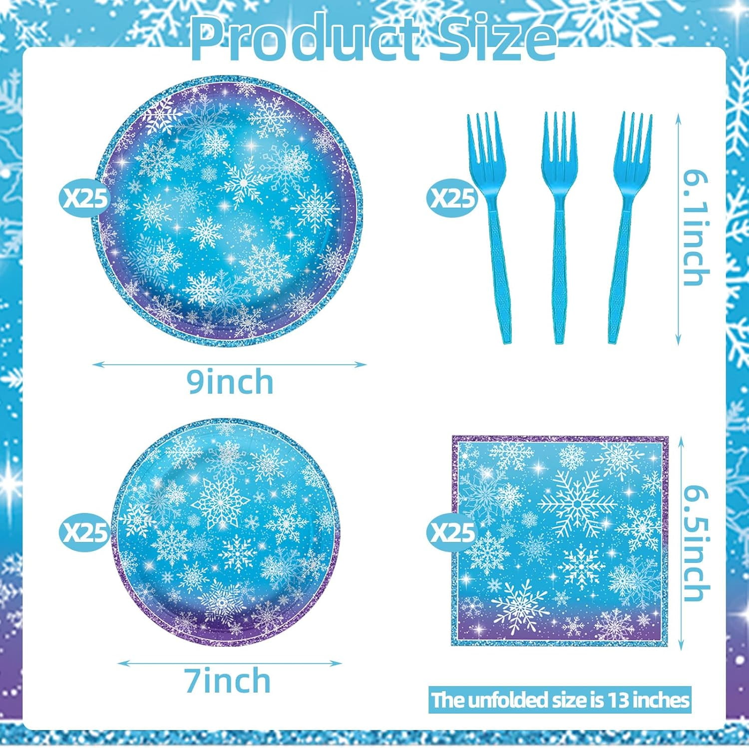 SHIQI-100 Pcs Snowflake Winterland Tableware Party Supplies Set, Serves ...