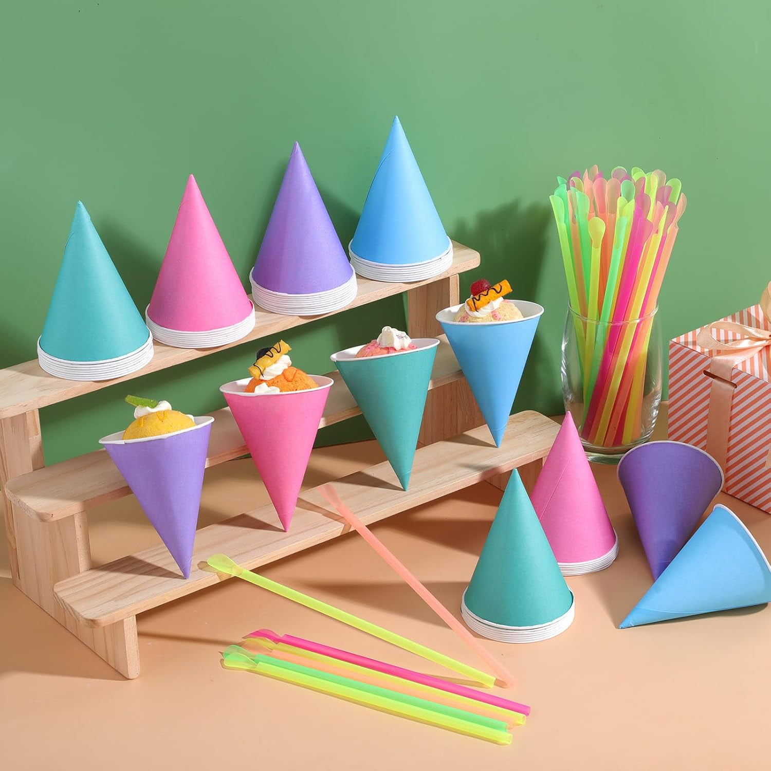 SHIQI-100 Pieces Snow Cone Cups 4.5 OZ Leakproof Matching 100 Pieces ...