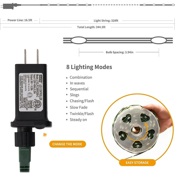 SHIQI-1000 LED Fairy String Lights, 328FT Long Outdoor Christmas Lights ...