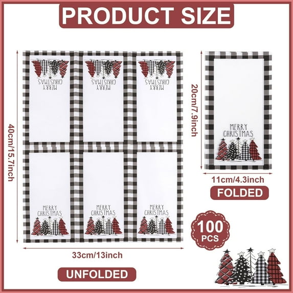 SHIQI-100Pack Dark Christmas Trees Napkins - 3 Ply Disposable Christmas ...