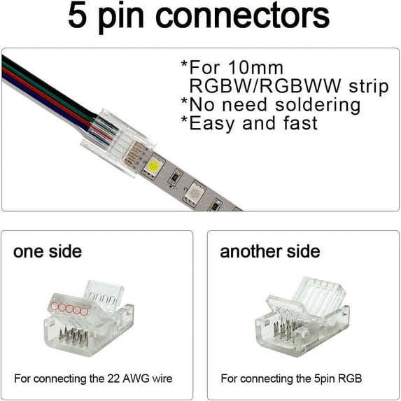 SHIQI-10mm Cob Strip Light Connectors (5 Pin, 12 Pack) - Transparent ...